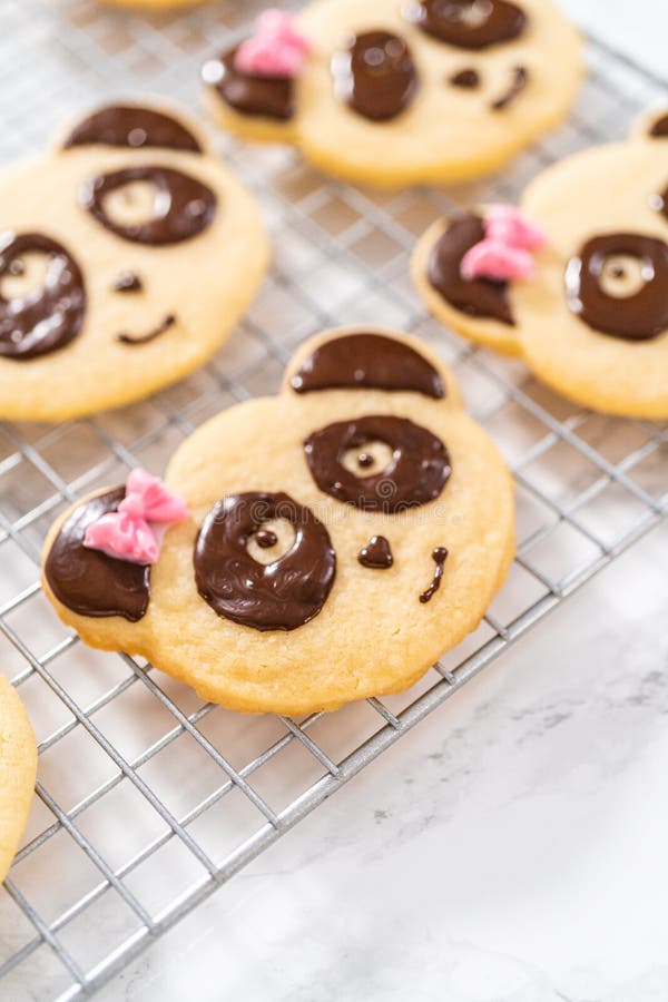 Panda Shaped Shortbread Cookies with Chocolate Icing Stock Photo ...