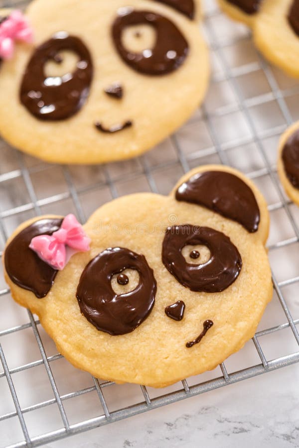 Panda Shaped Shortbread Cookies with Chocolate Icing Stock Photo ...