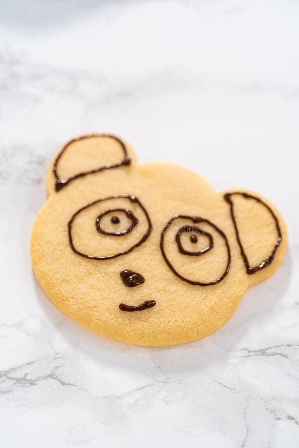 Panda Shaped Shortbread Cookies with Chocolate Icing Stock Image ...