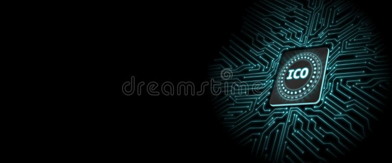 ICO Led Glow On Computer Chip With Circuit Board Background. Stock ...