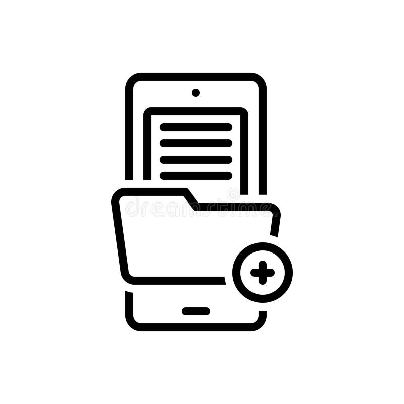 Black Line Icon for Added, Attached and Folder Stock Vector ...