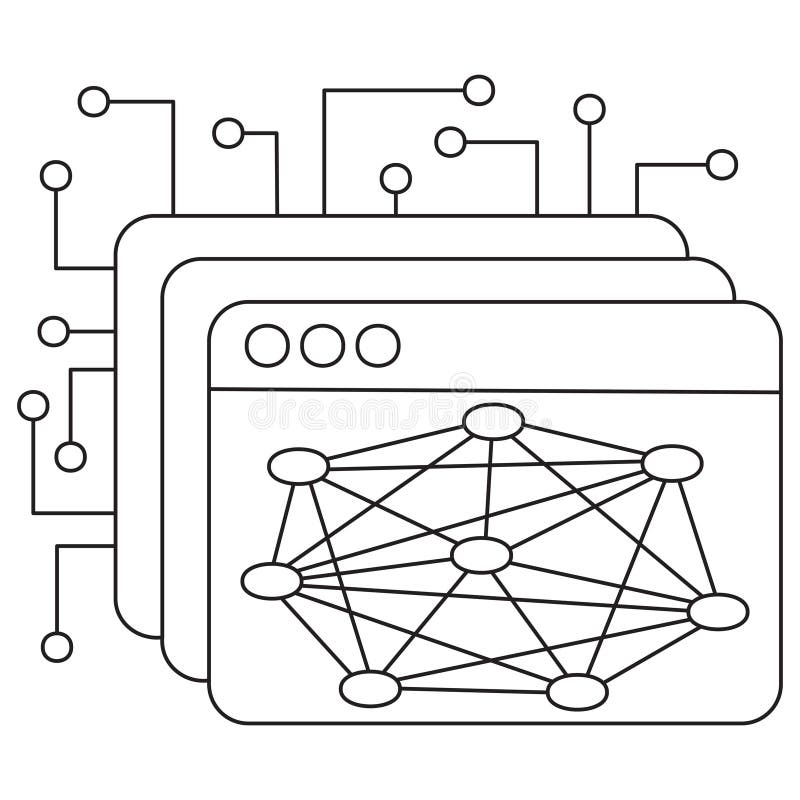 Icon of AI Neural Network Visualization Inside Stacked Web Browser Windows Stock Vector ...