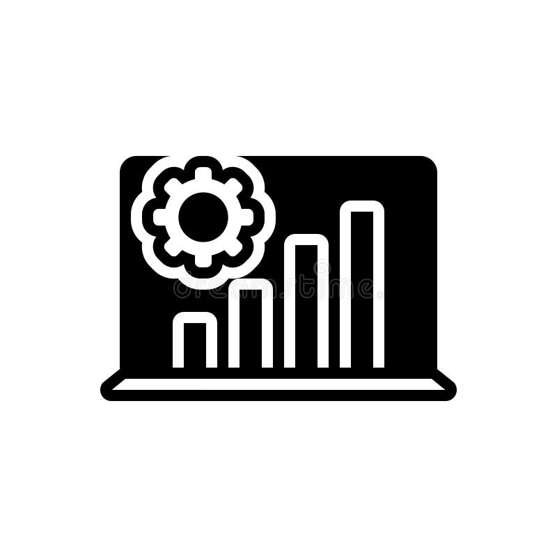 Black Solid Icon for Analysis Process, Laptop and Graphics Stock Vector ...