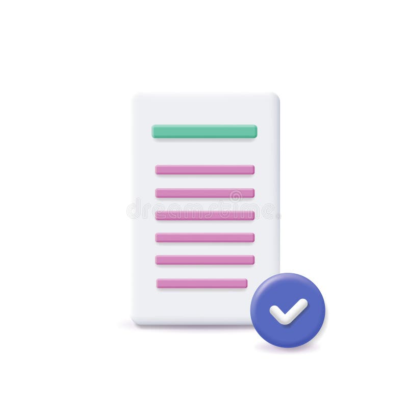 Icon of Approved Document. Check Mark Icon and Paper Document File 3d ...