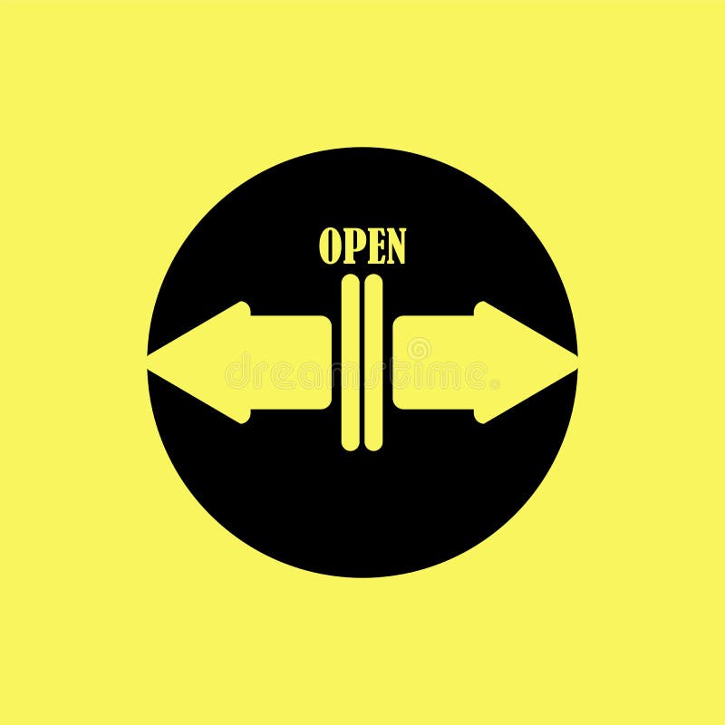 Icon with the Arrow and Word Open, Yellow Background Stock Illustration ...