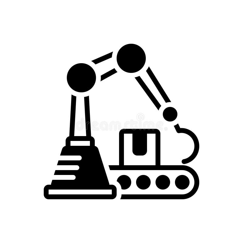 Black Solid Icon for Automated Robotic Arm, Manufacturing and Loader ...