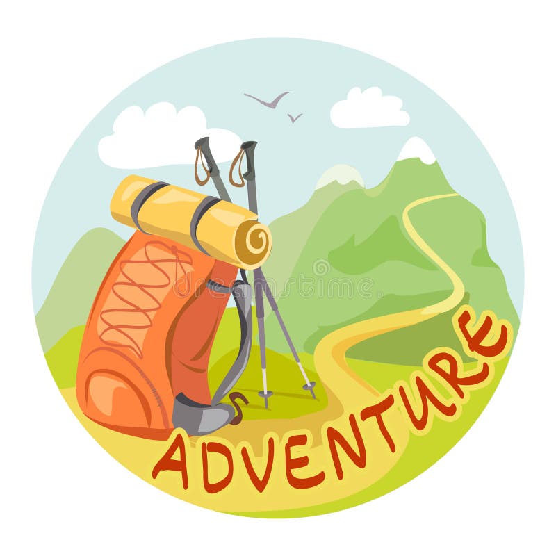 Icon with a Backpack and a Mountain Landscape Stock Vector ...