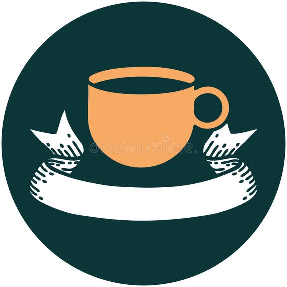 Icon with Banner of Cup of Coffee Stock Vector - Illustration of ...