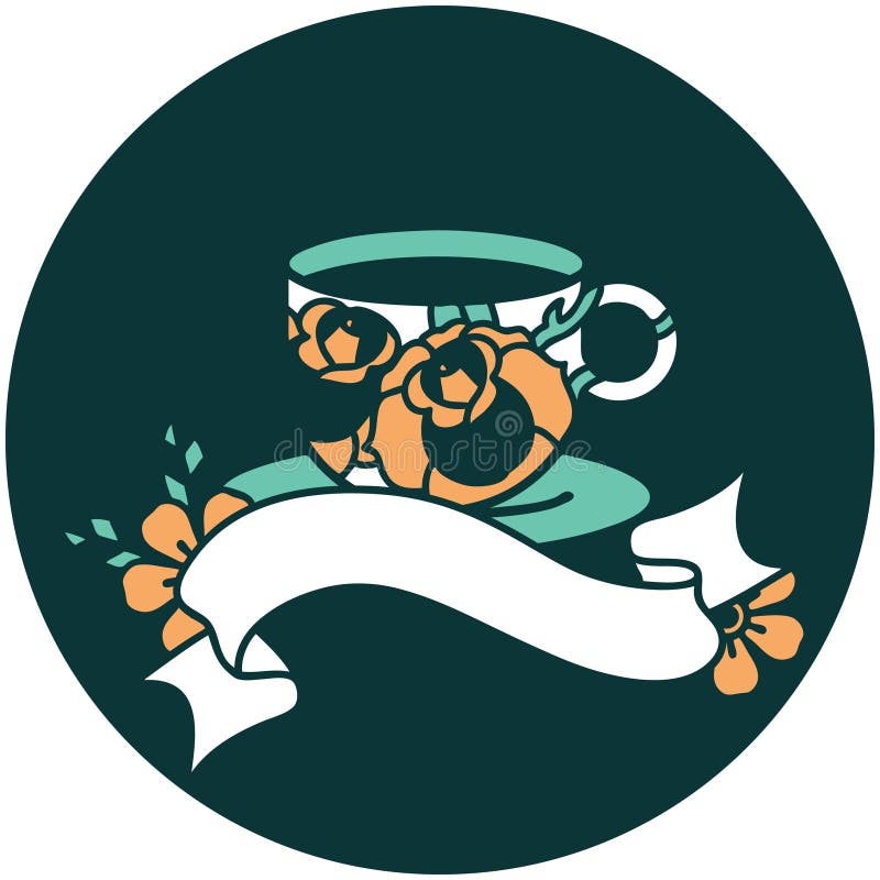 Icon with Banner of a Cup and Flowers Stock Vector - Illustration of ...