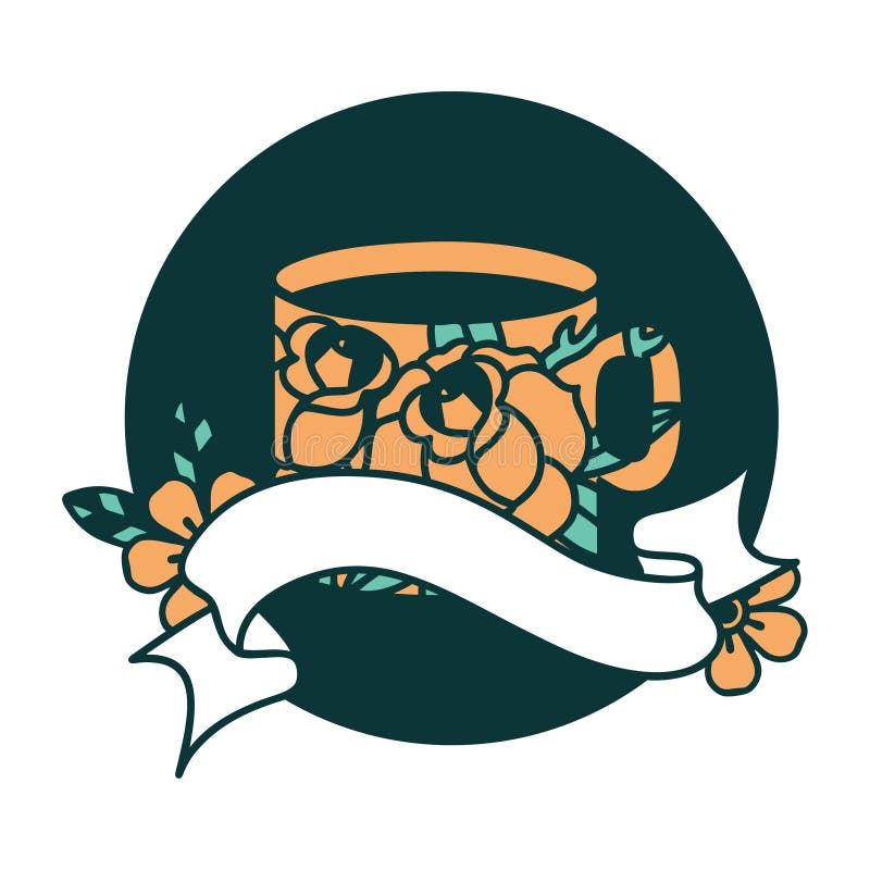 Icon with Banner of a Cup and Flowers Stock Vector - Illustration of ...