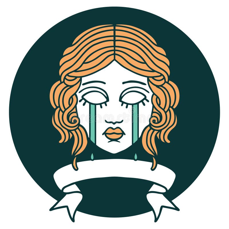 Icon with Banner of Female Face Crying Stock Vector - Illustration of ...