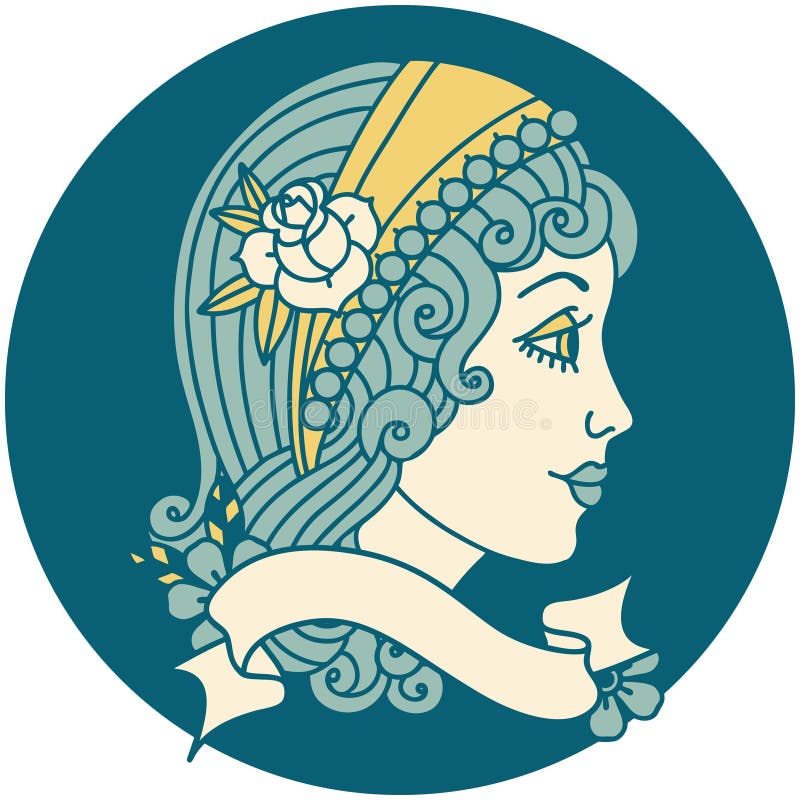 Icon with Banner of a Gypsy Head Stock Vector - Illustration of gypsy ...