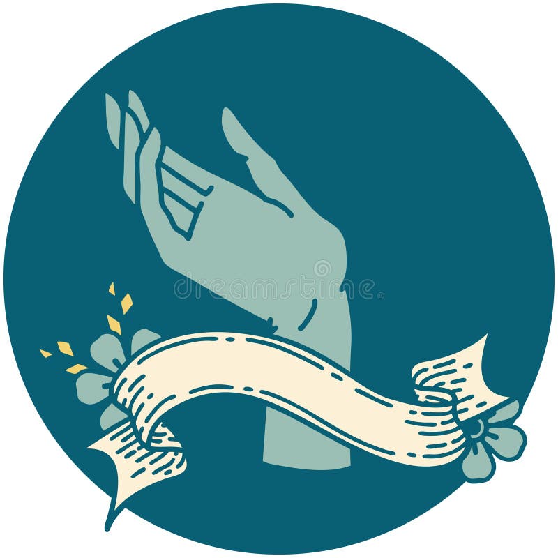 Icon with banner of a hand stock vector. Illustration of icon - 180577233