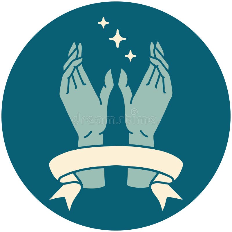 Icon with Banner of Reaching Hands Stock Vector - Illustration of ...