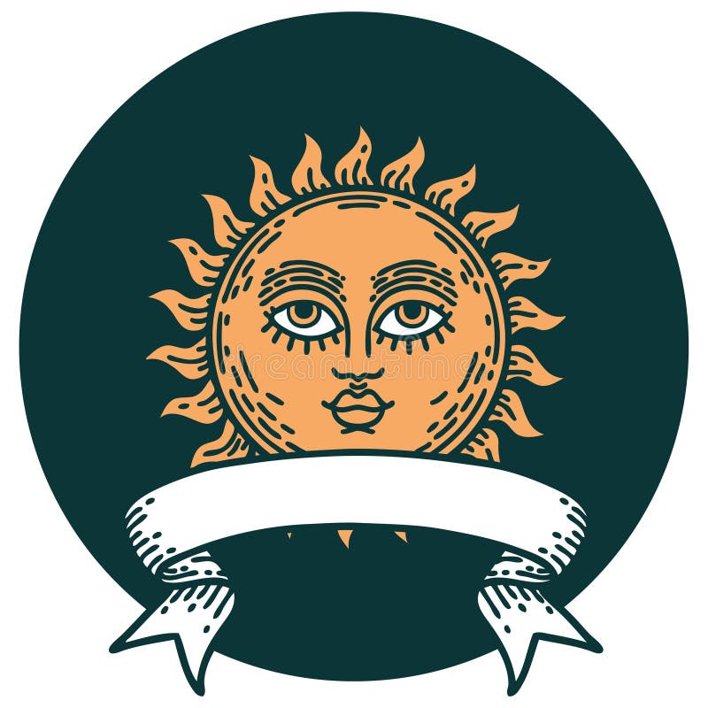 Icon with Banner of a Sun with Face Stock Vector - Illustration of ...