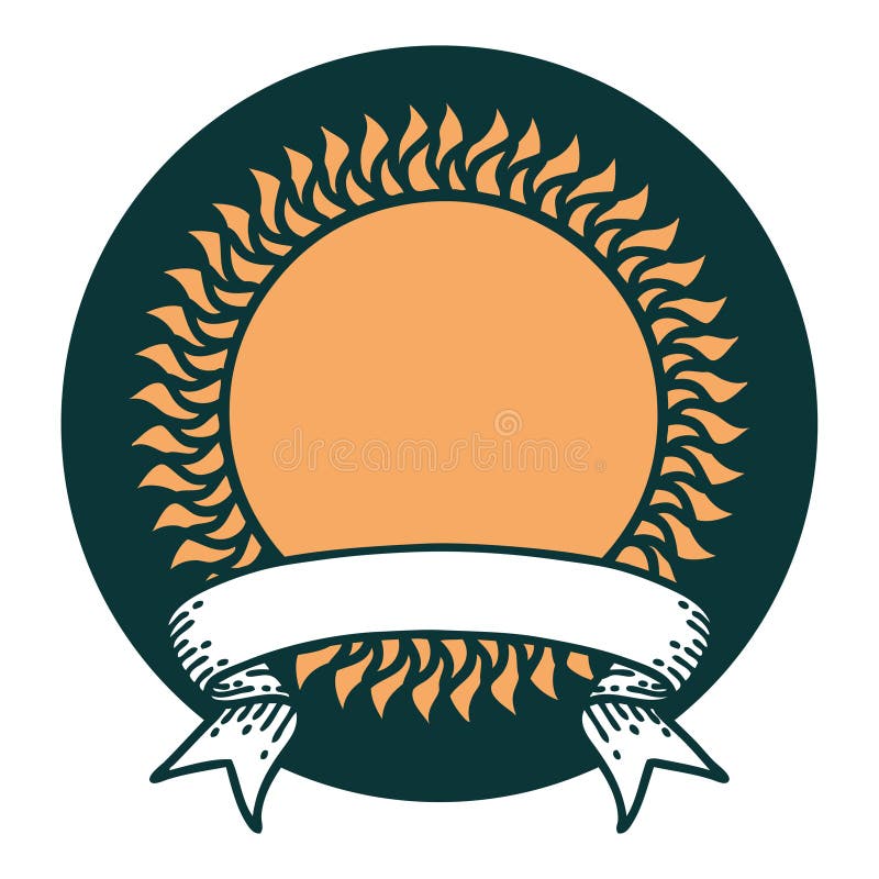 Icon with banner of a sun stock vector. Illustration of sunny - 180534744