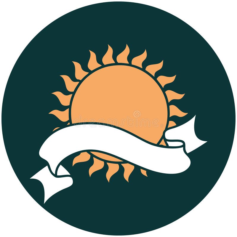 Icon with banner of a sun stock vector. Illustration of sunny - 180568675
