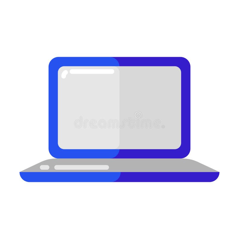 Icon of Blue Laptop in Flat Style. Stock Vector - Illustration of ...