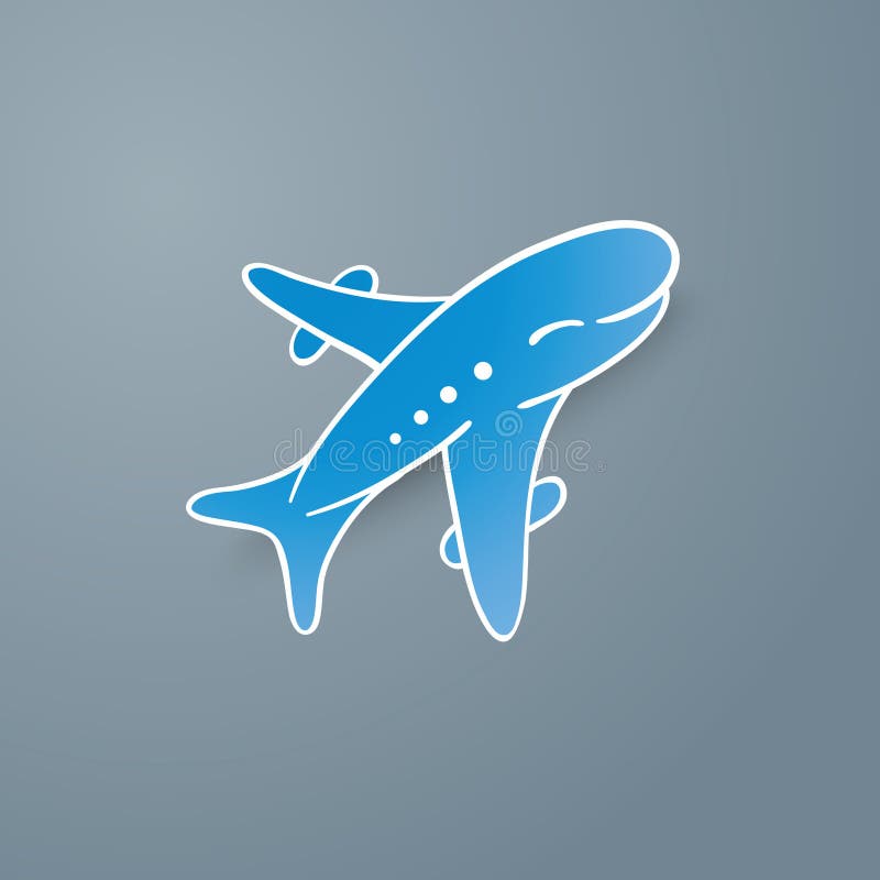 Icon of Blue Realistic Airplane on Grey Background Vector Illustration ...