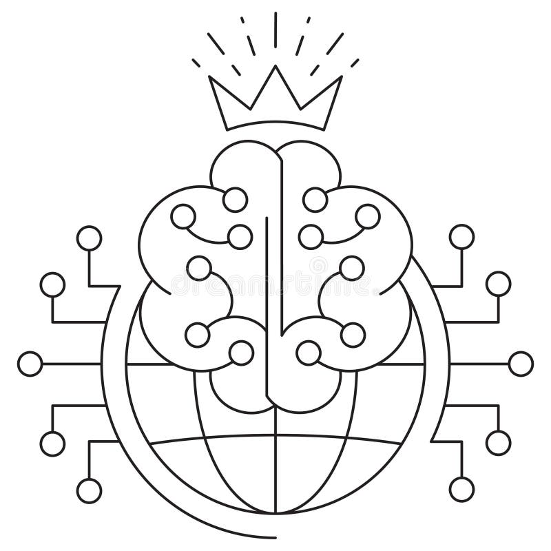 Icon of a Brain with Circuit Connections, a Globe, and a Crown Stock ...