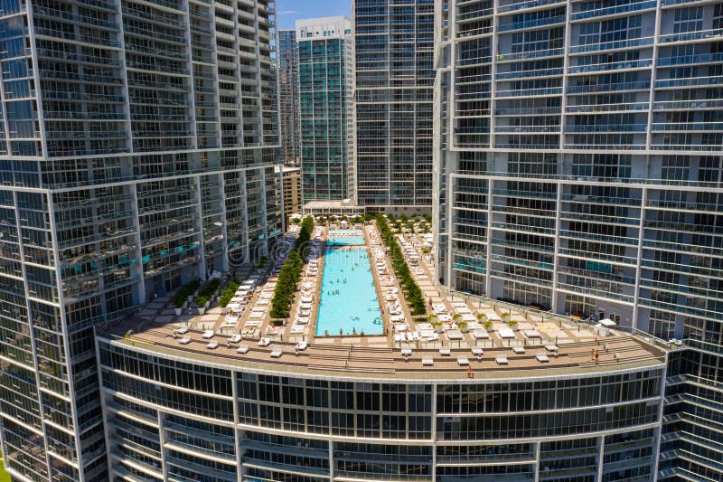 Icon Brickell and W Hotel Luxury Upscale Swimming Pool Editorial Stock ...