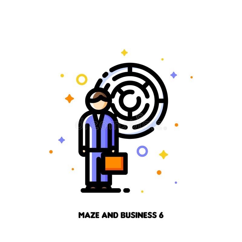 Icon of Businessman with Briefcase and Maze for Business Problem ...