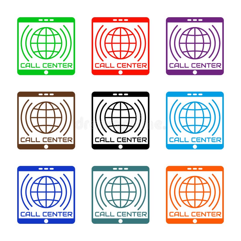 Icon Call Center. Logo, Blue Globe, Mobile Phone, Sound Waves Stock ...