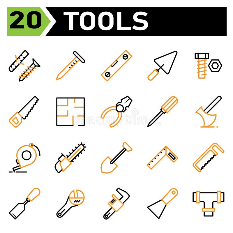 Tools Construction Icon Set Include Screw, Self Tapping, Bolt, Self ...