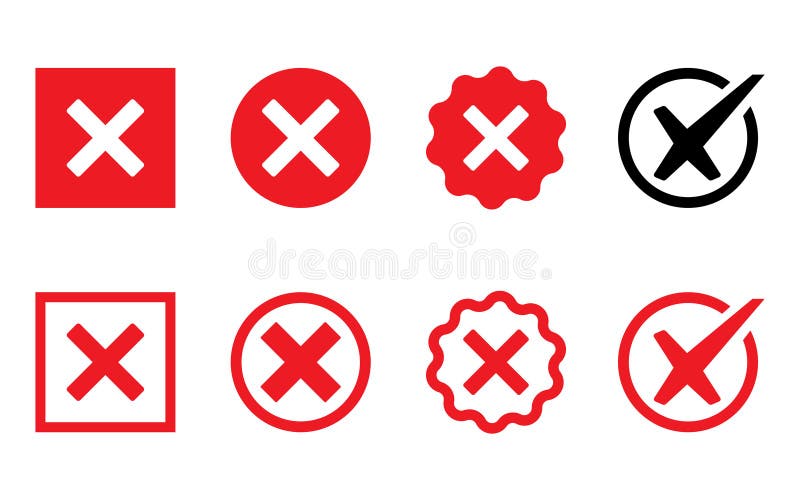 Check Box Red Cross Mark Icon Set Button Wrong Declined Buttons No ...