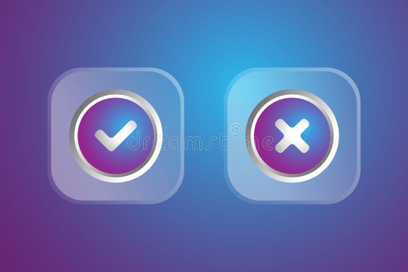 Checklist and Wrong Icon Modern Style, Blue Light Effect, Vector Stock ...