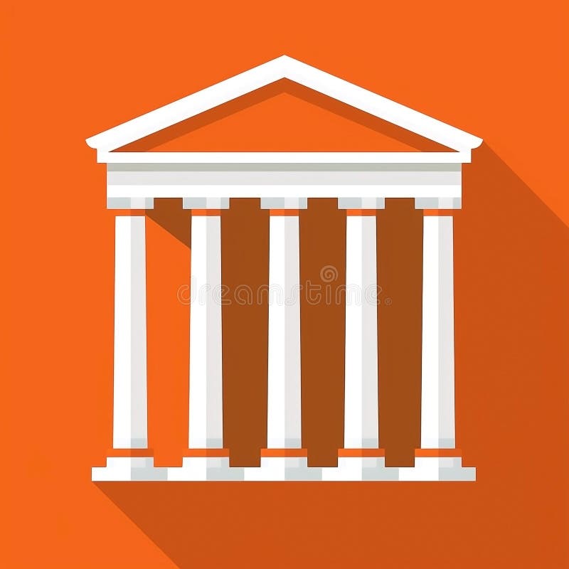 Icon of Classical Bank Building with Columns on Orange Background Stock ...