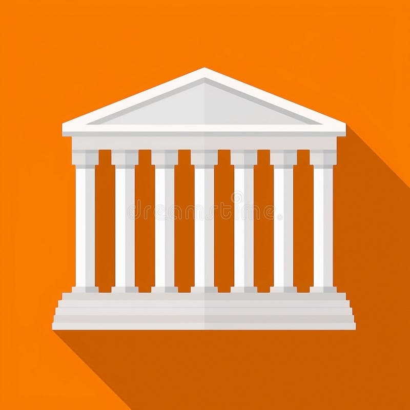 Icon of Classical Bank Building with Columns on Orange Background Stock ...