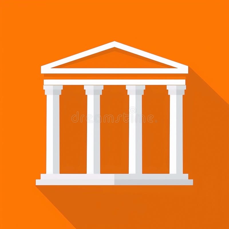 Icon of Classical Bank Building with Columns on Orange Background Stock ...