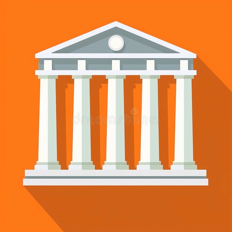 Icon of Classical Bank Building with Columns on Orange Background Stock ...