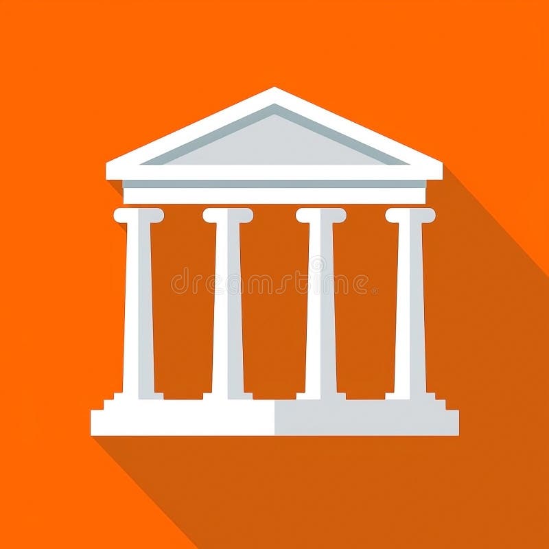 Icon of Classical Bank Building with Columns on Orange Background Stock ...