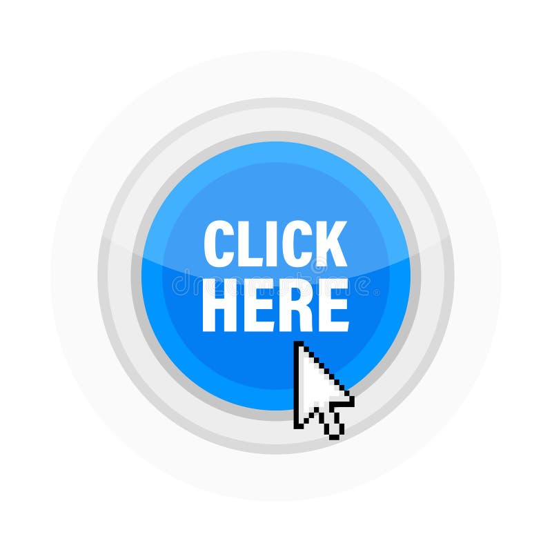 Icon with Click Here 3D Button on White Background for Web Marketing ...