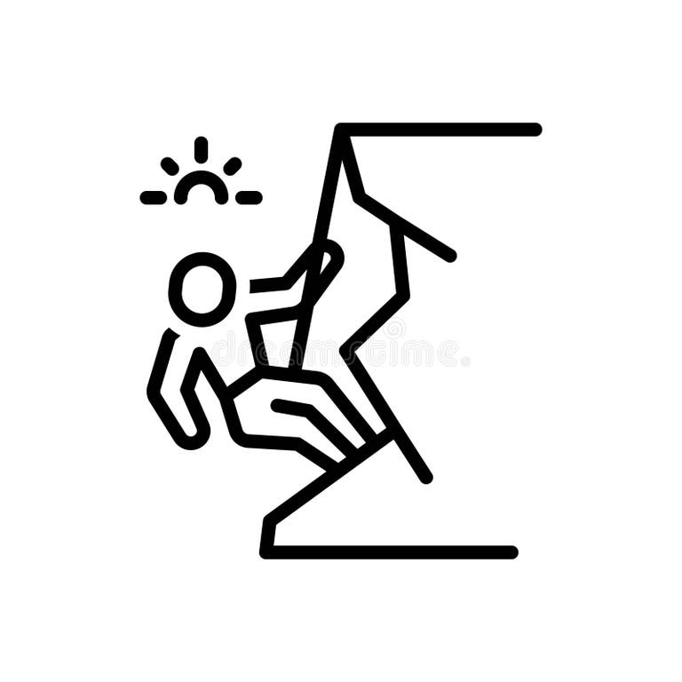 Black Line Icon for Climbing, Rappelling and Rock Stock Vector ...