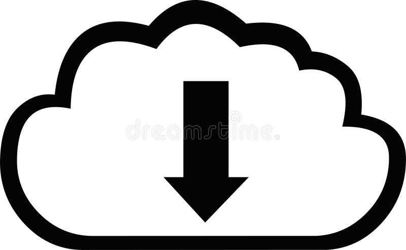 Icon Cloud Downloading File Black and White Stock Vector - Illustration ...