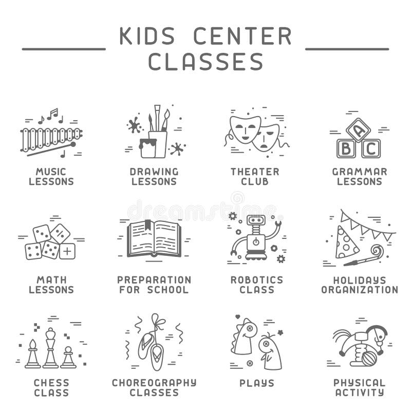 Icon Collection of Kids Center Classes Stock Vector - Illustration of ...