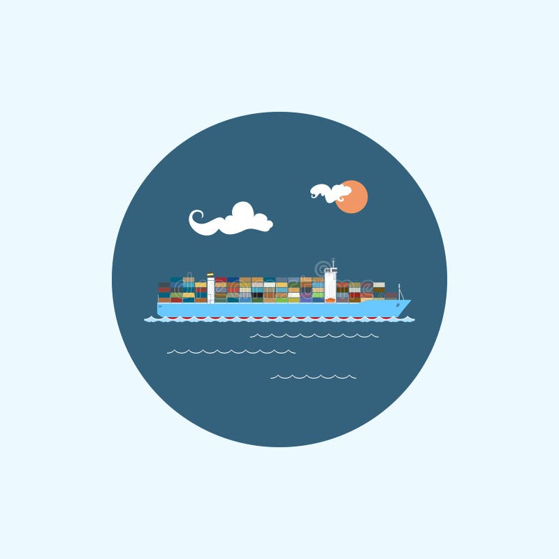 Icon with Colored Cargo Container Ship, Vector Stock Vector ...