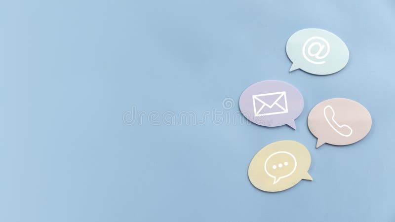 Icon of Communication Type on Colourful Speech Bubble Over a Blue ...