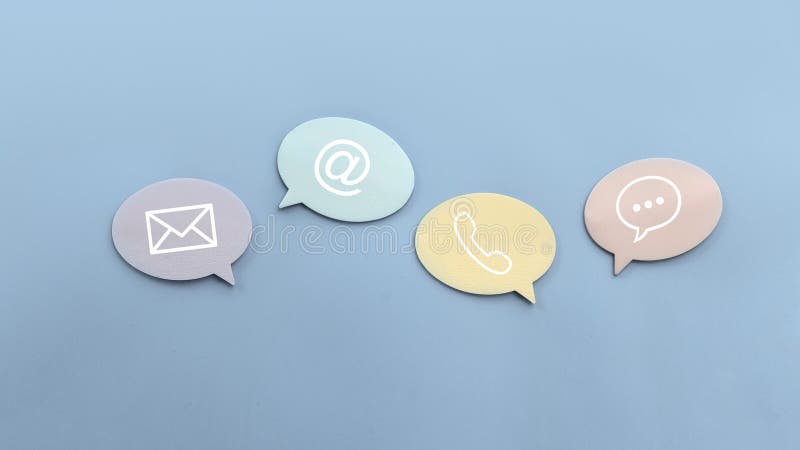 Icon of Communication Type on Colourful Speech Bubble Over a Blue ...
