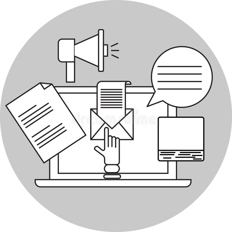 Icon of a Computer with a Loudspeaker, Office Document, Email Template ...