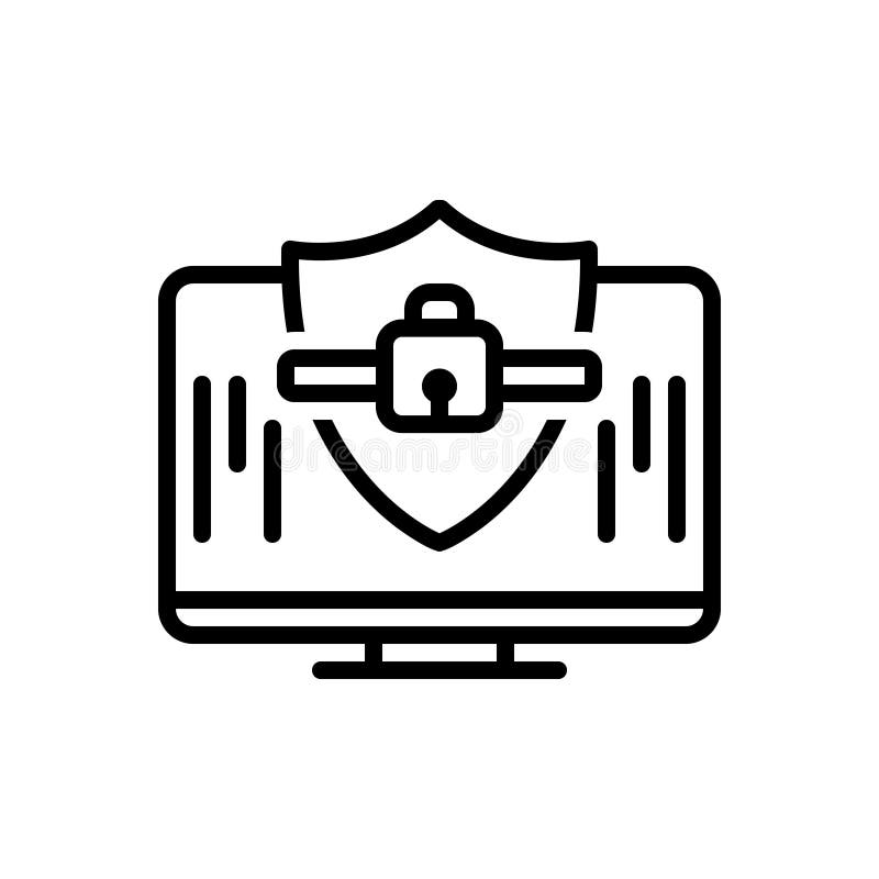 Black Line Icon for Computer Security, Computer and Security Stock ...