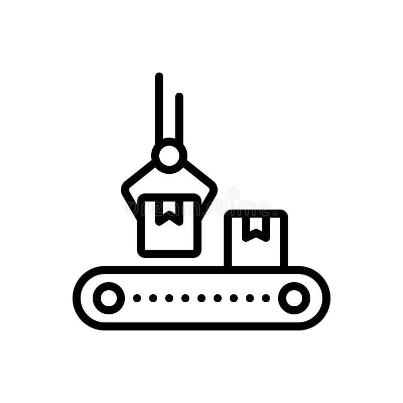 Black Line Icon for Conveyor, Conveyor Belt and Maufacture Stock ...