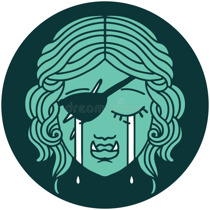 Crying Half Orc Rogue Character Face Icon Stock Vector - Illustration ...