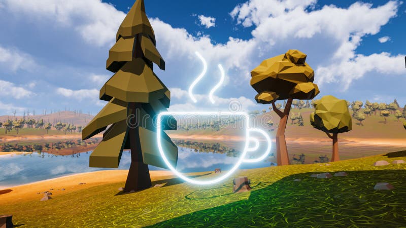 Icon of a Cup of Coffee with a Natural Environment in the Background 3d ...