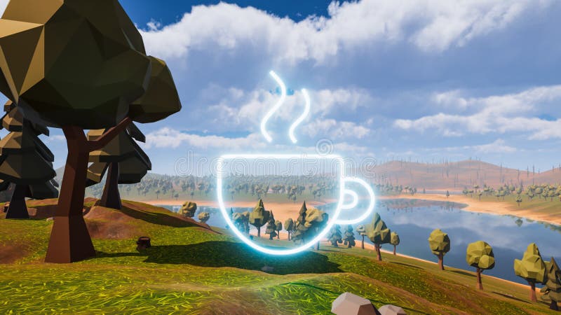 Icon of a Cup of Coffee with a Natural Environment in the Background 3d ...