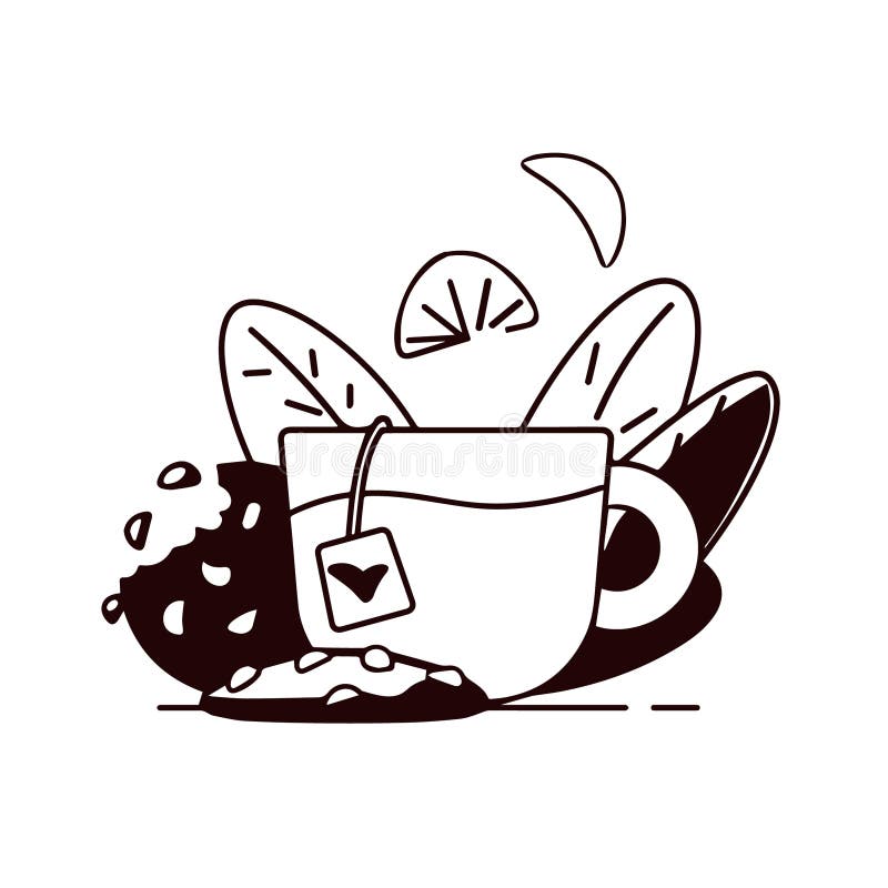 Icon of a Cup of Tea with Cookies Stock Vector - Illustration of lime ...