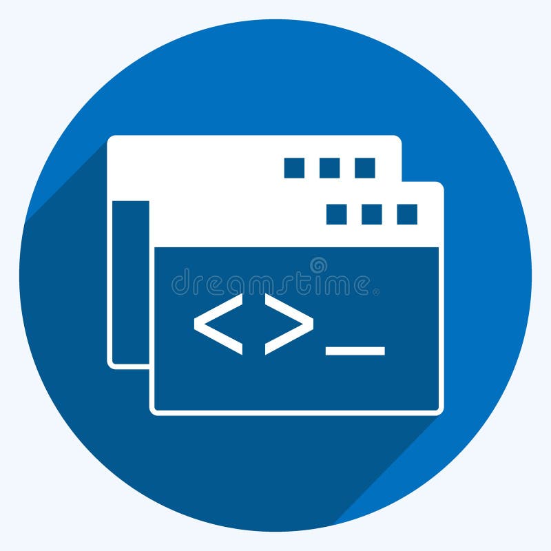 Icon Custom Coding Suitable For Programming Symbol Long Shadow Style Simple Design Editable